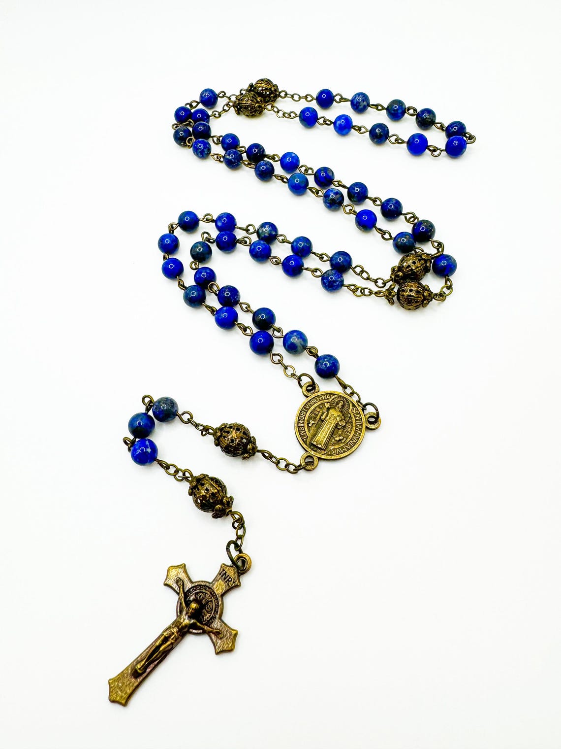 Blue Lapis Lazuli Catholic Rosary | Saint Benedict Rosary | Catholic ...