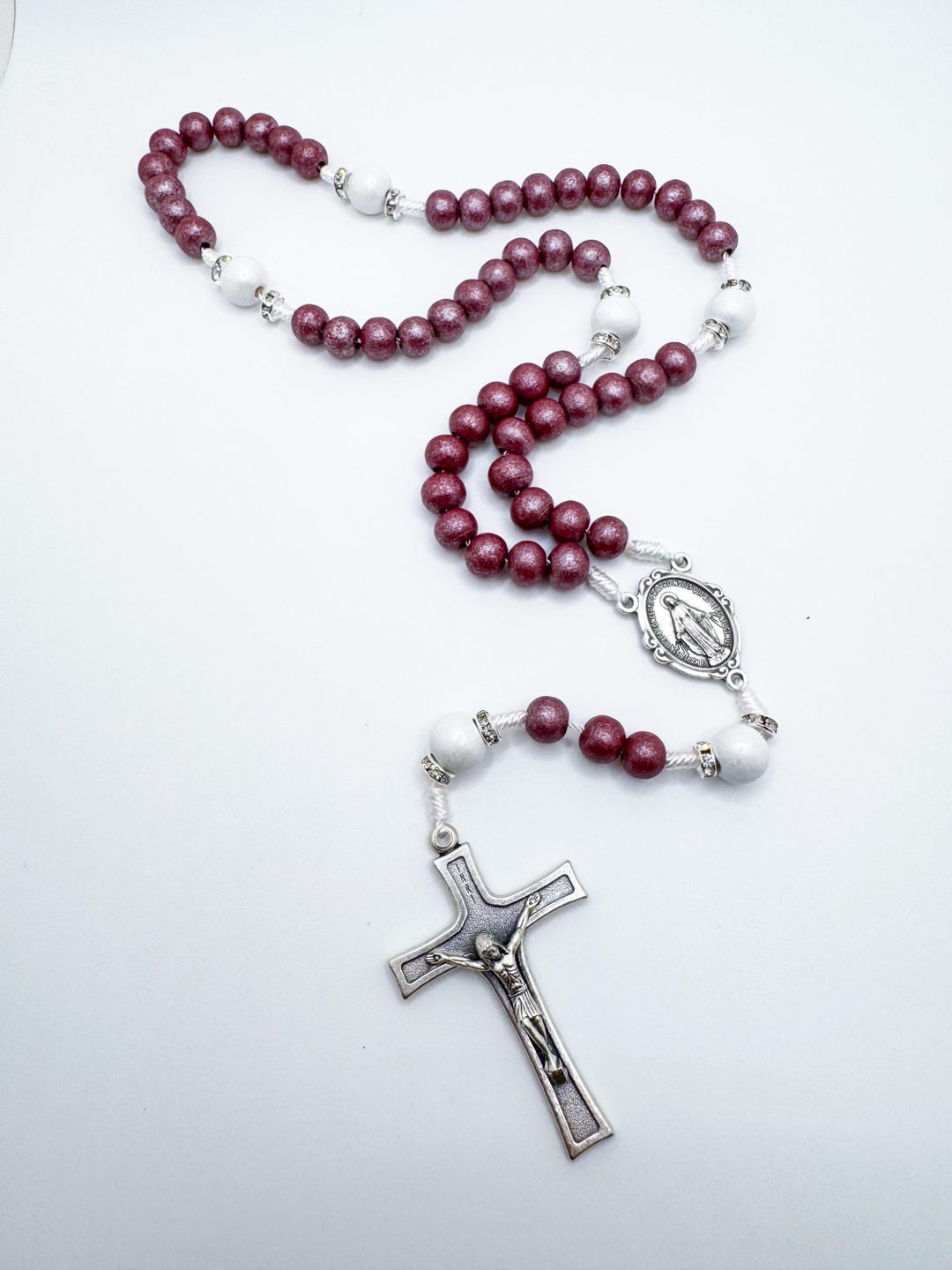 Maroon Catholic Rosary | Miraculous Medal | Painted Wood Beads ...