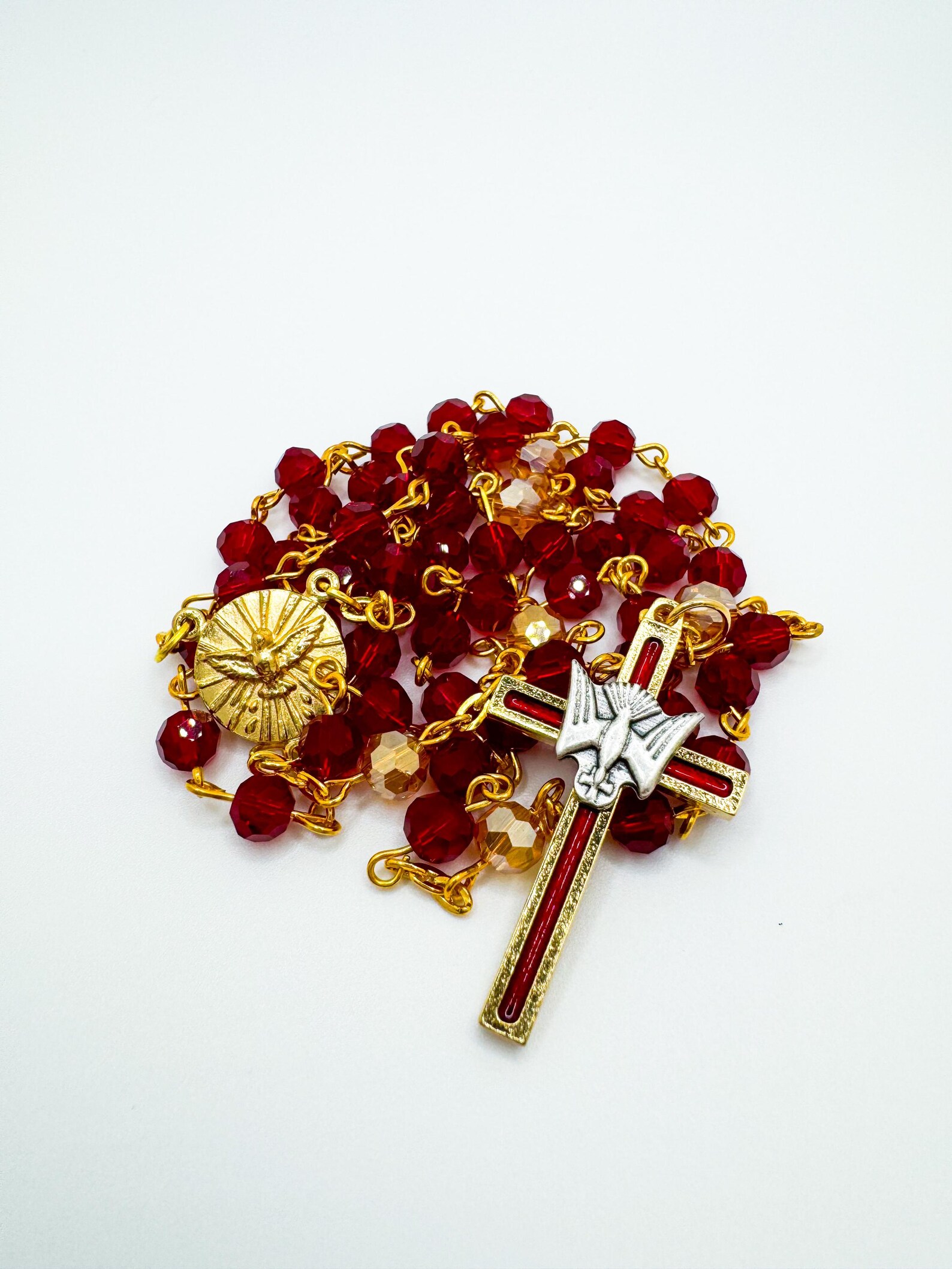 Red and Gold Catholic Rosary | Confirmation | Holy Spirit Dove | Dove ...