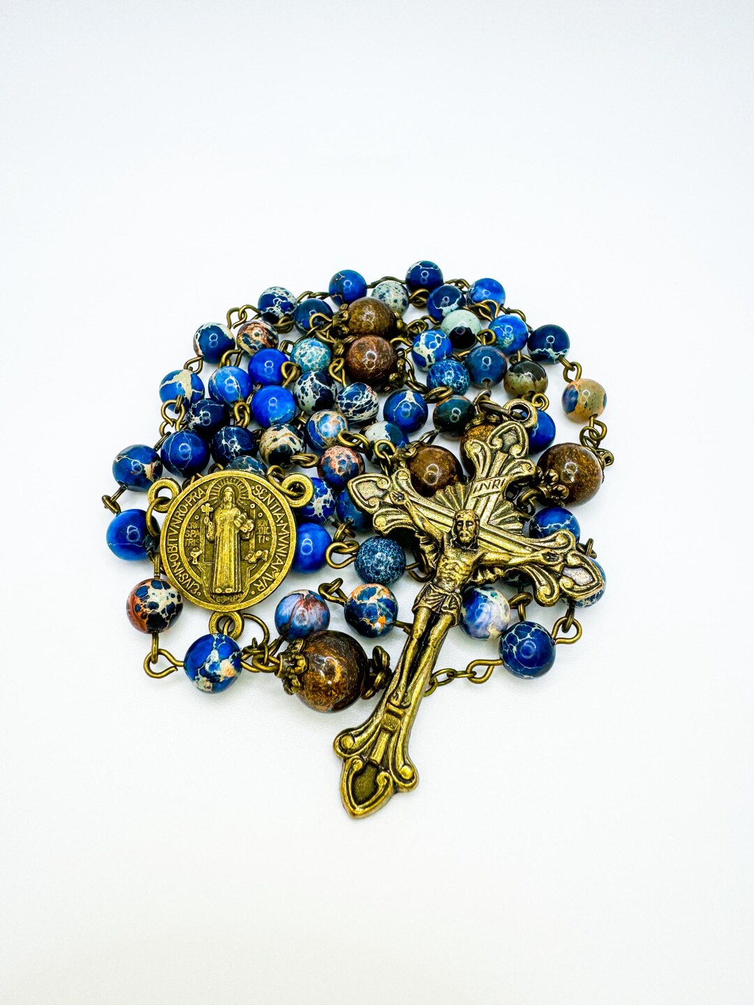 Lapis Blue Imperial Catholic Rosary | Saint Benedict | Prayer Beads ...