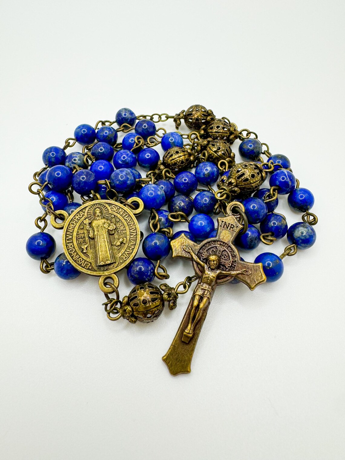 Blue Lapis Lazuli Catholic Rosary | Saint Benedict Rosary | Catholic ...