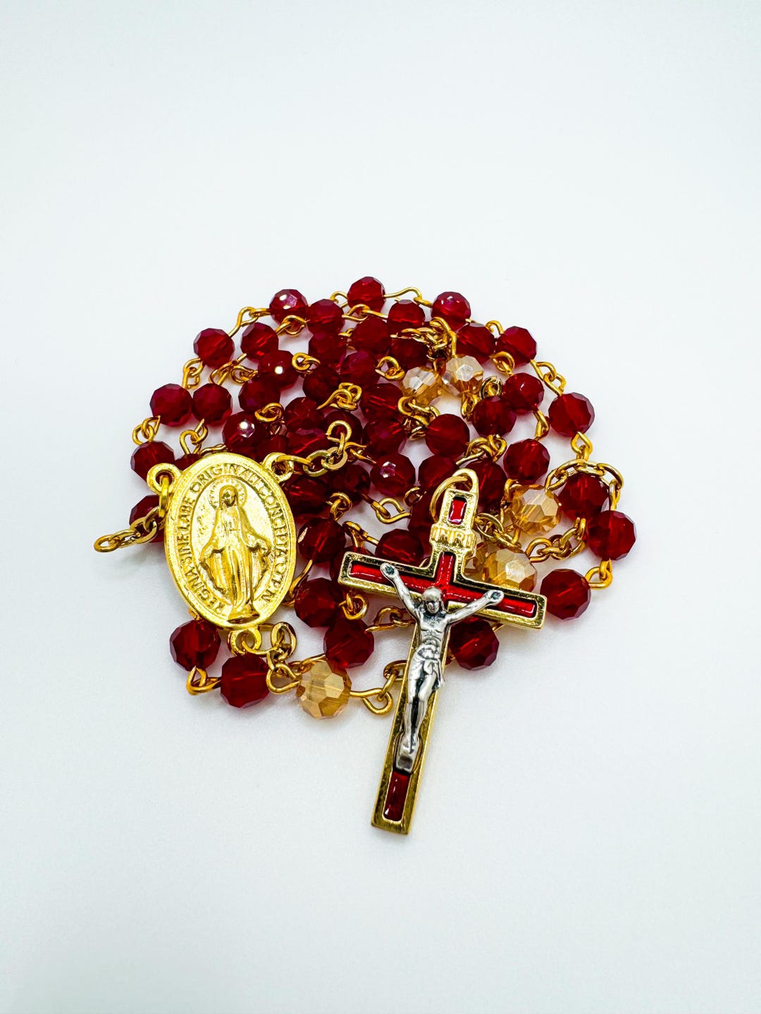 Red and Gold Catholic Rosary | Confirmation | Holy Spirit | Miraculous ...