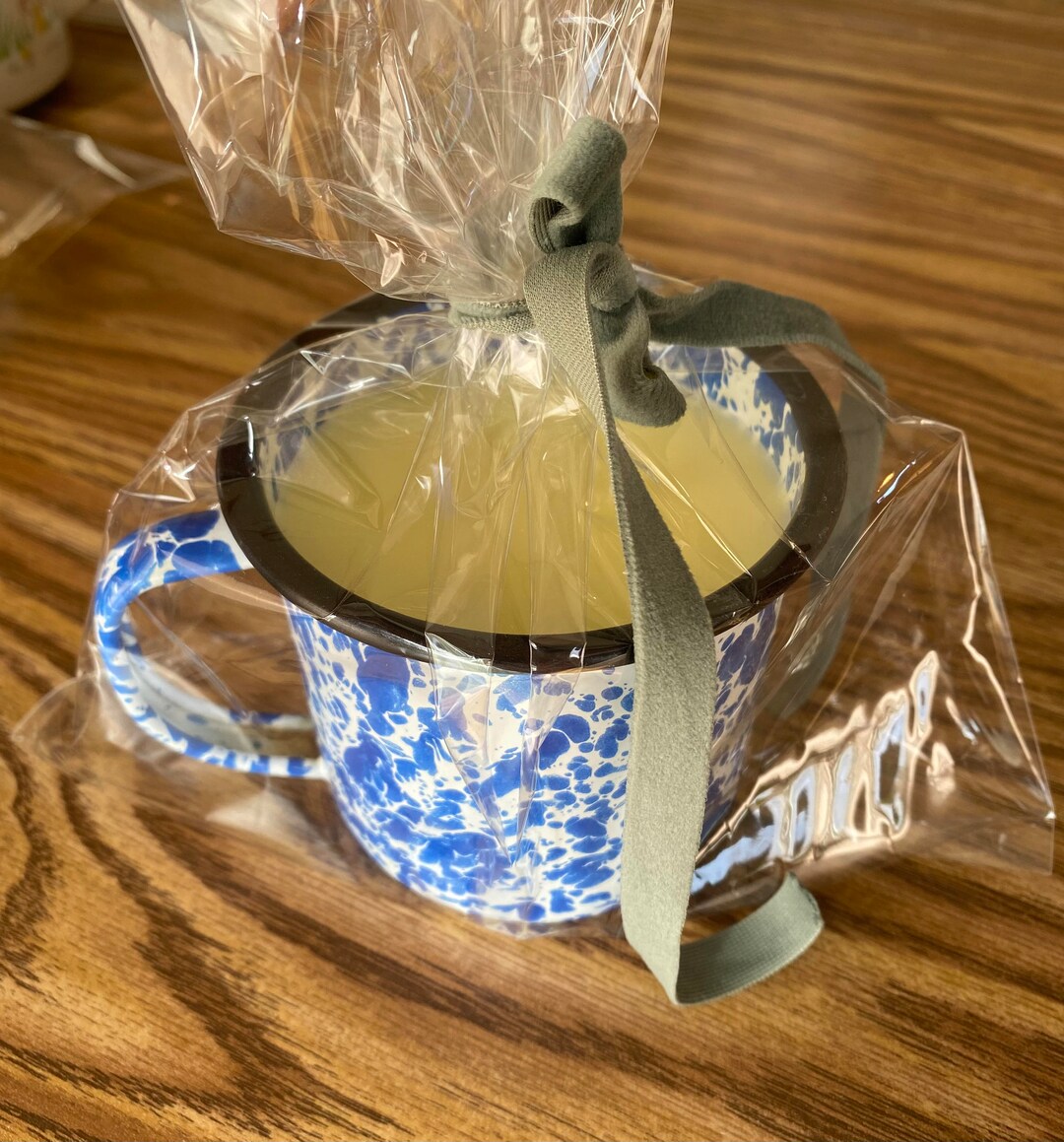 Vintage Blue & White Splatter Enamelware Mug, Hand Poured Single-wick ...