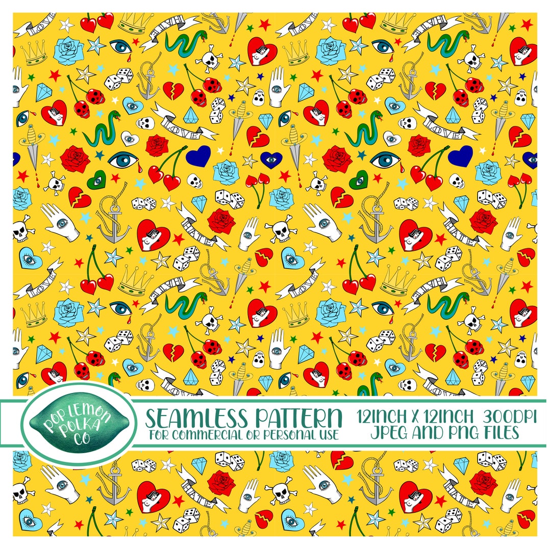 Digital Download Seamless Pattern. Old School Fairground Tattoos on A ...