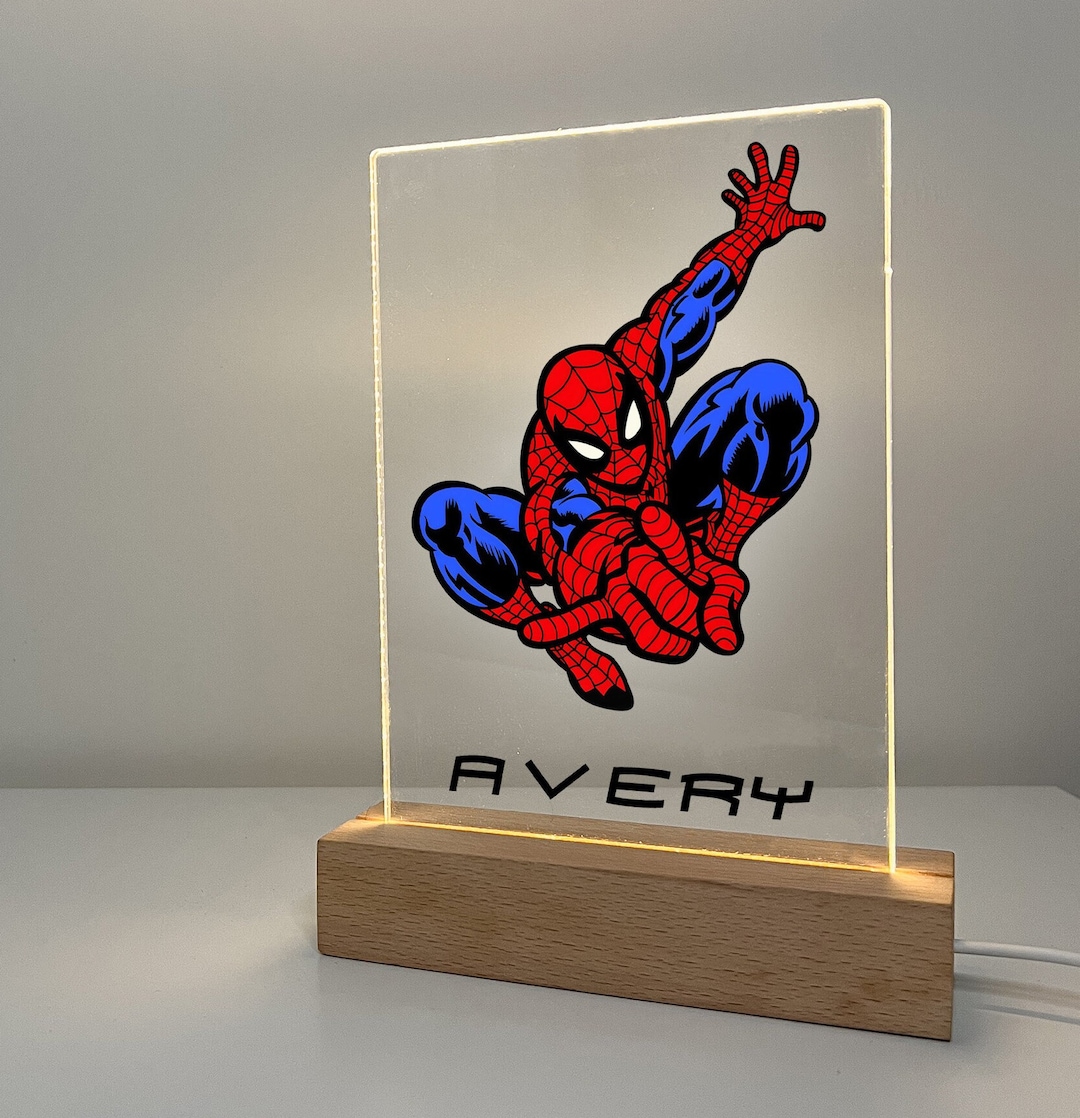 Hero Night Light up LED Table Desk Lamp Stand Boys Kids Man Bedroom ...