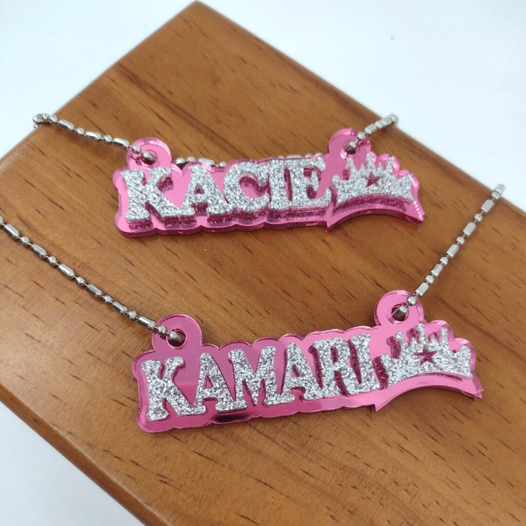 Custom Crown Name Necklace, Personalized Glitter Name Plate Necklace ...