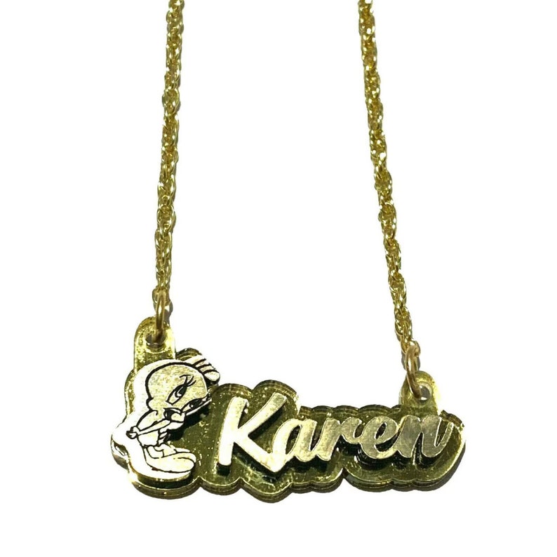 Tweety Bird Personalized Necklace and Bamboo Hoop Earrings Girls ...