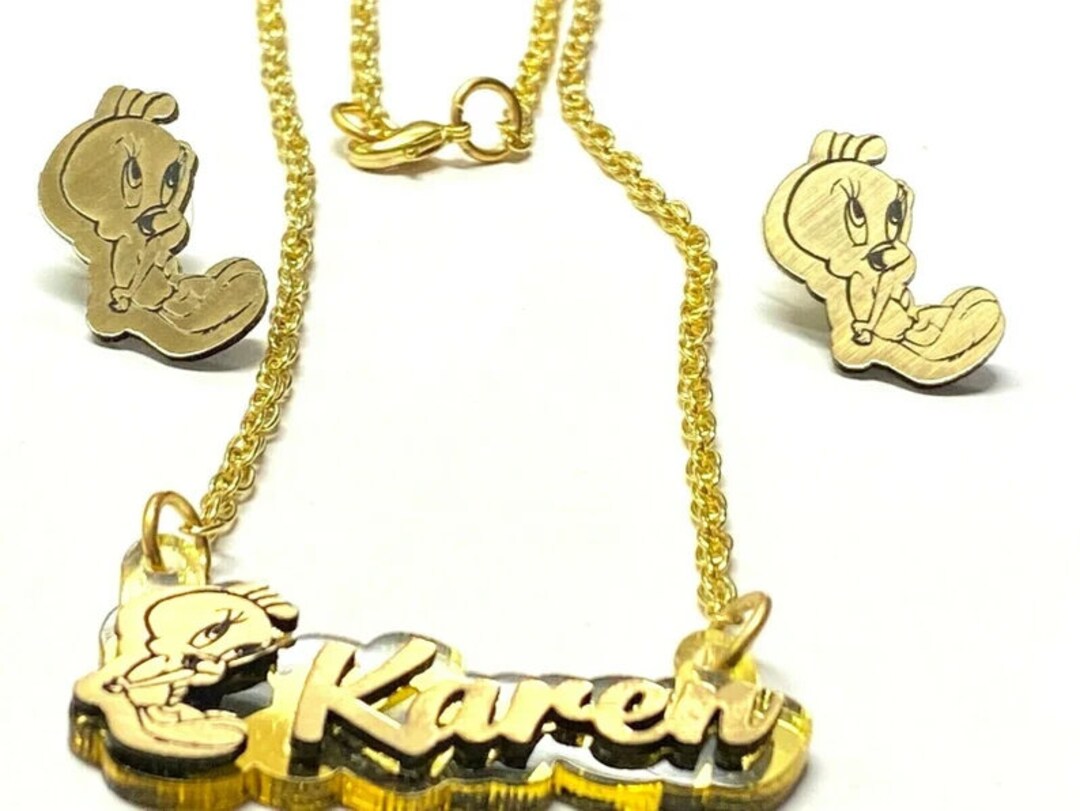Tweety Bird Personalized Necklace and Post Stud Earrings Jewelry Set W ...