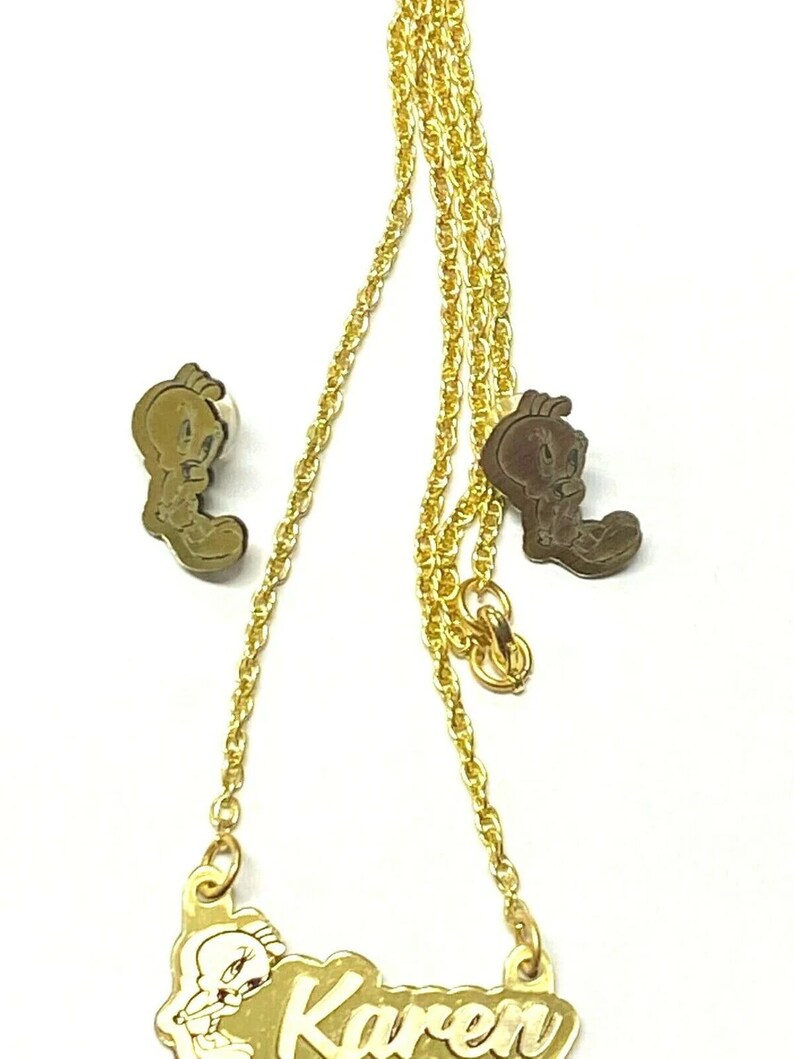 Tweety Bird Personalized Necklace and Post Stud Earrings Jewelry Set W ...