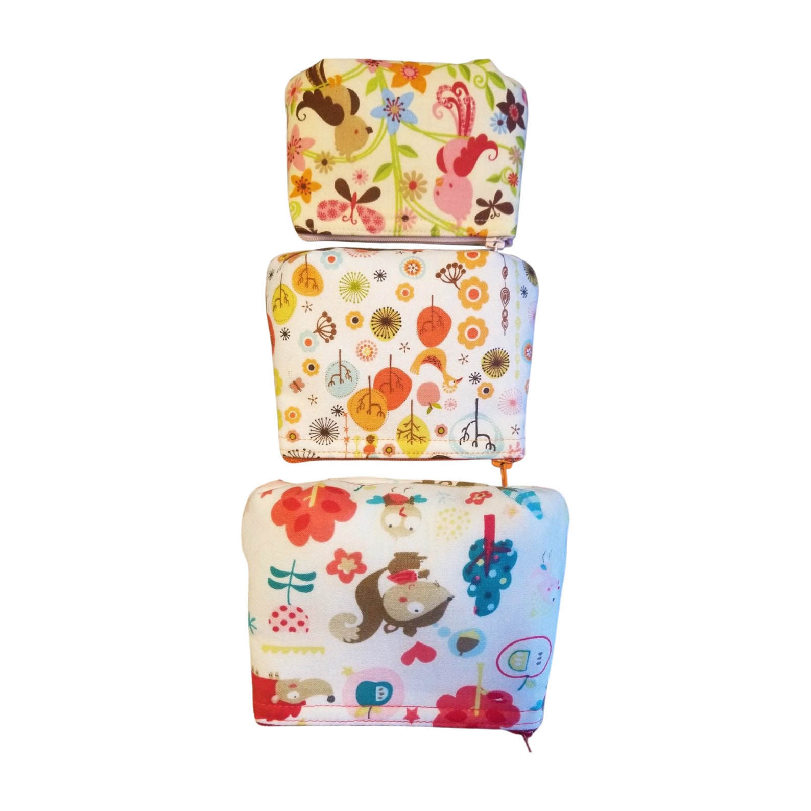 Three Piece Set- Woodland Collection Mini Zipper Pouch TRIO - Cute Coin ...