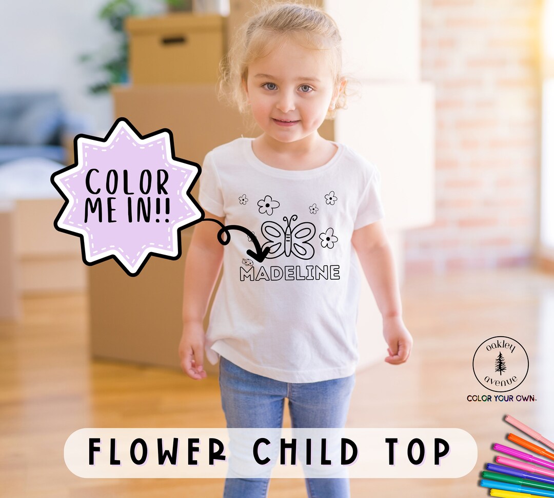 Flower Theme Custom Kids Color Me Shirt Personalized Coloring Activity ...