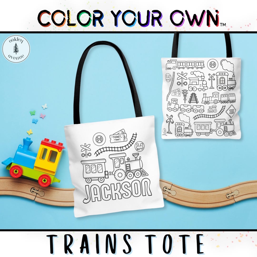 Trains Color Your Own Tote Bag Custom Coloring Book Bag Personalized ...