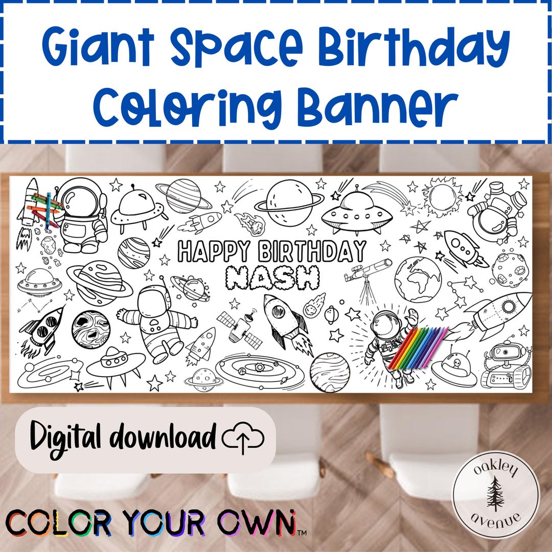 Printable Coloring Happy Birthday Giant Placemat Space Themed Banner ...