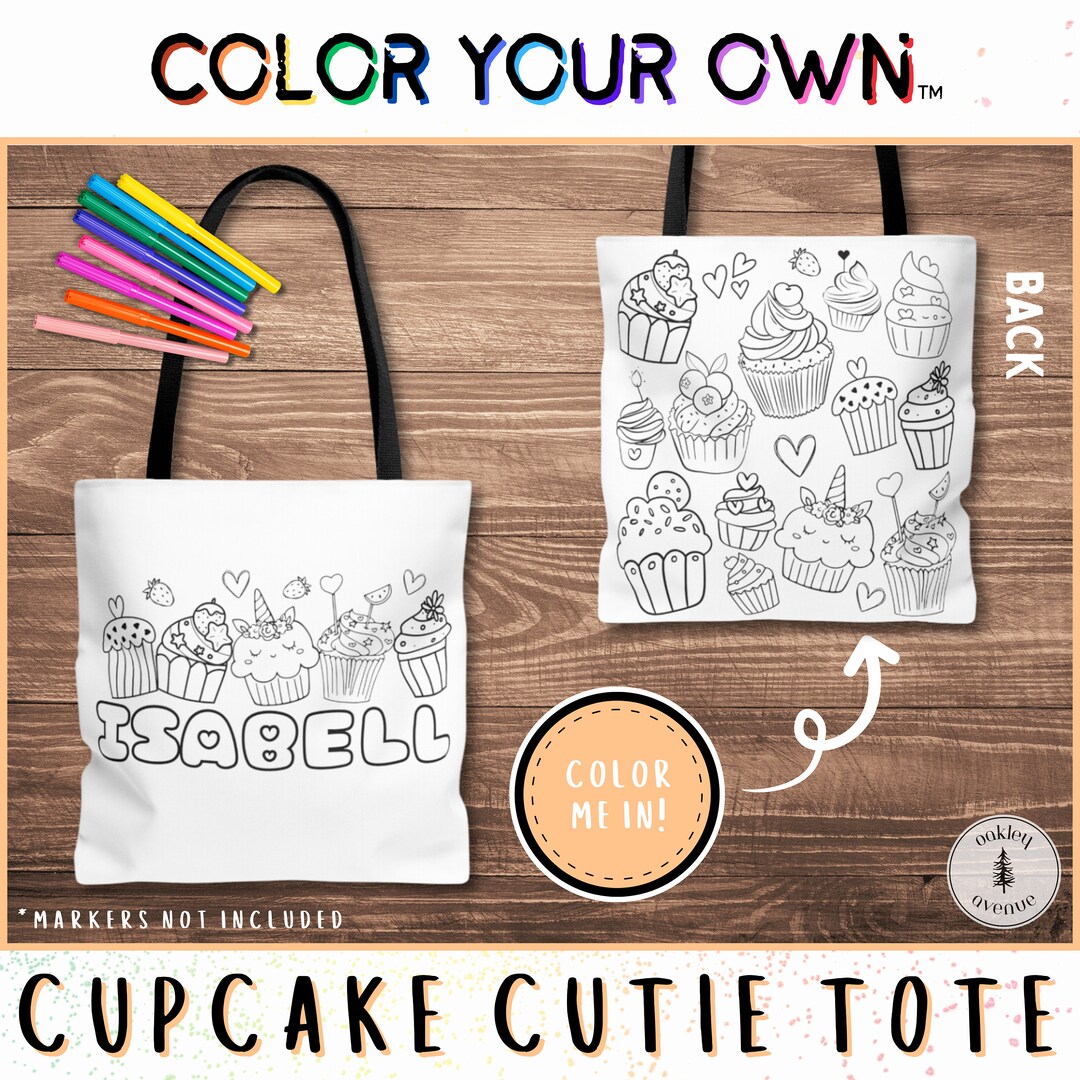 Cupcake Cutie Custom Color on Tote Bag Coloring Activity Canvas Tote ...