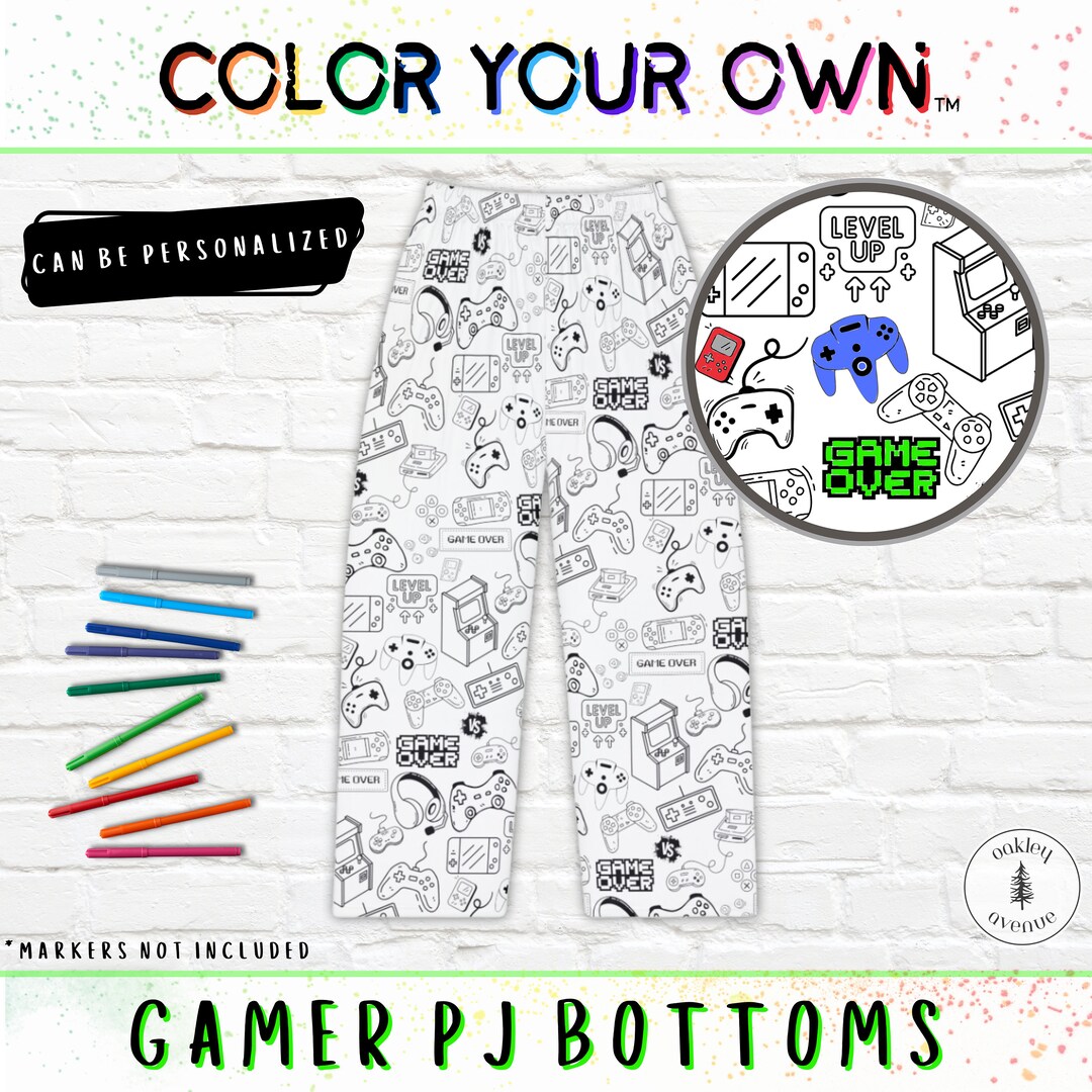 Gamer Custom Color on Youth Pajamas Personalized Adult PJ Coloring ...