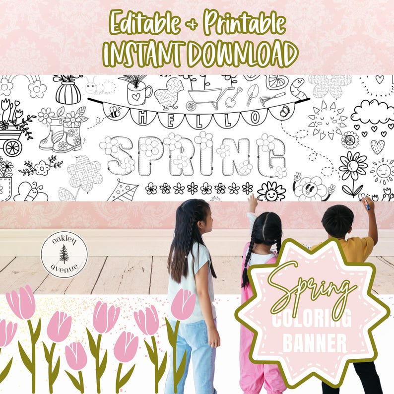 DIGITAL TEMPLATE -GIANT Spring Coloring Banner Poster Instant Download ...