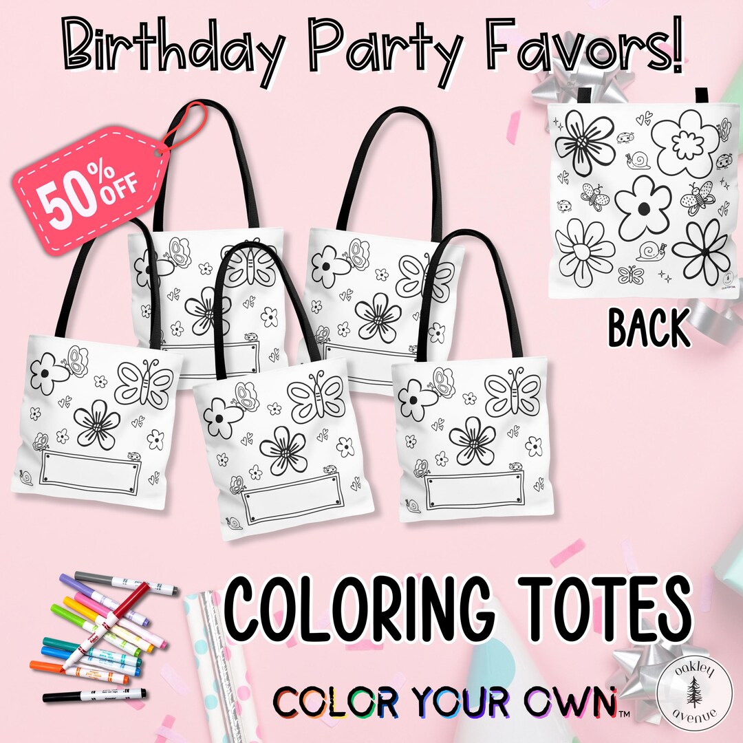 Flower Girl Birthday Party Favors Color Your Own Tote Party Supplies ...