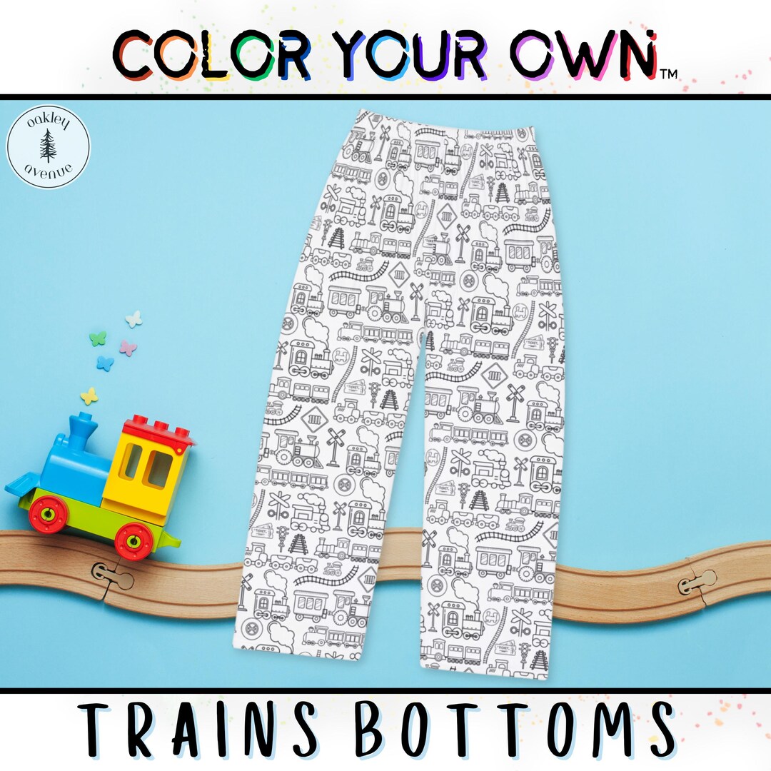 Trains Coloring Youth Adult Pajamas & Leggings Custom Pjs Personalized ...