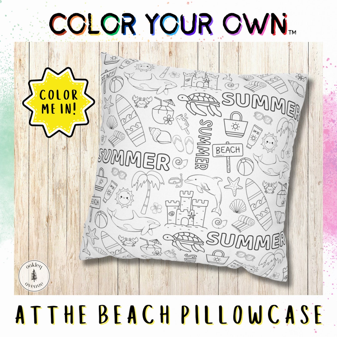 Coloring Page Pillow at the Beach Custom Pillowcase Vacation Road Trip ...