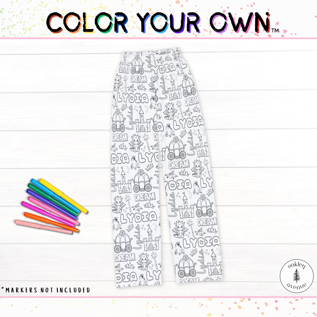 Princess Color Your Own Personalized Pajamas Custom Pjs With Name Art ...