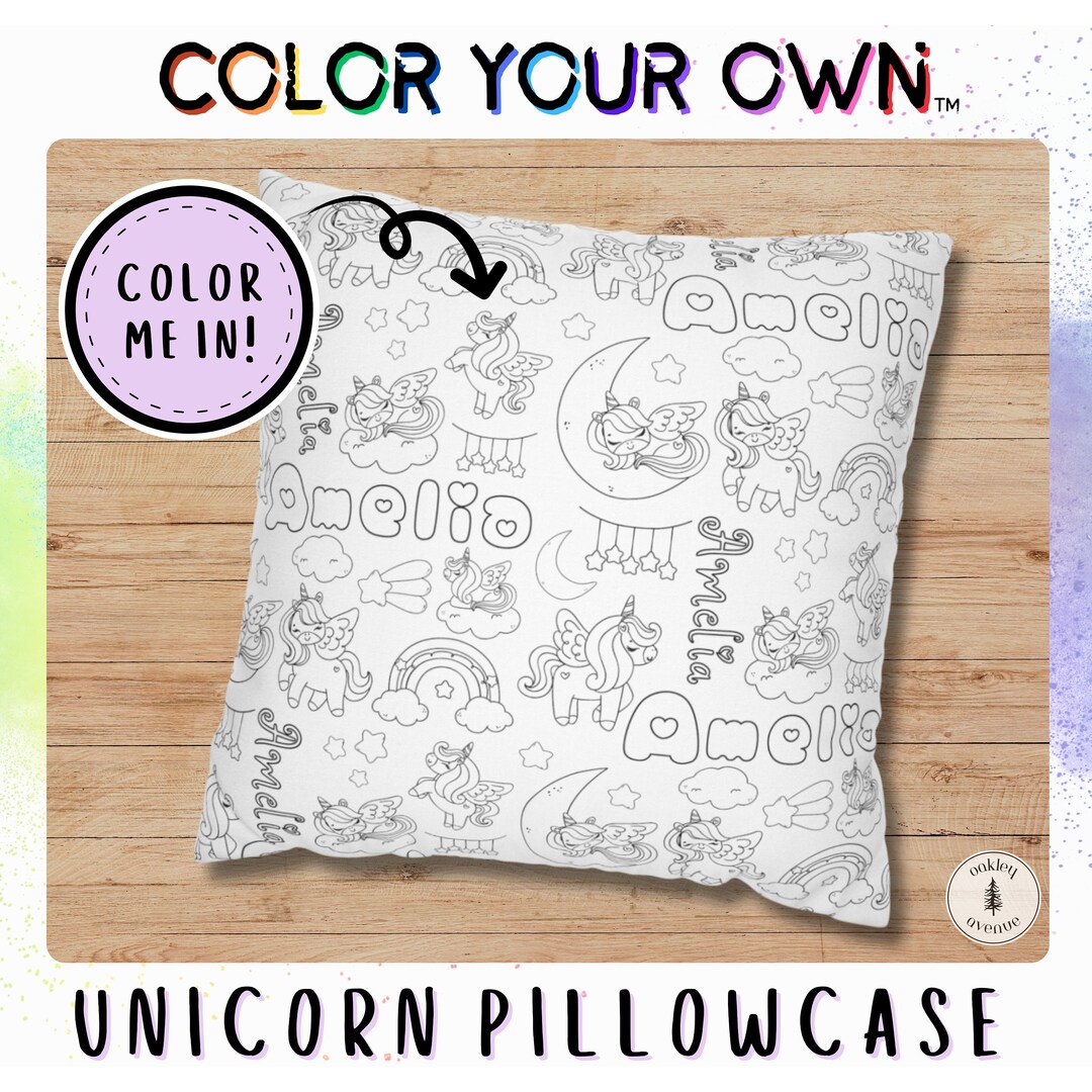 Unicorn Coloring Activity Custom Throw Pillow Winged Unicorn Color Your ...