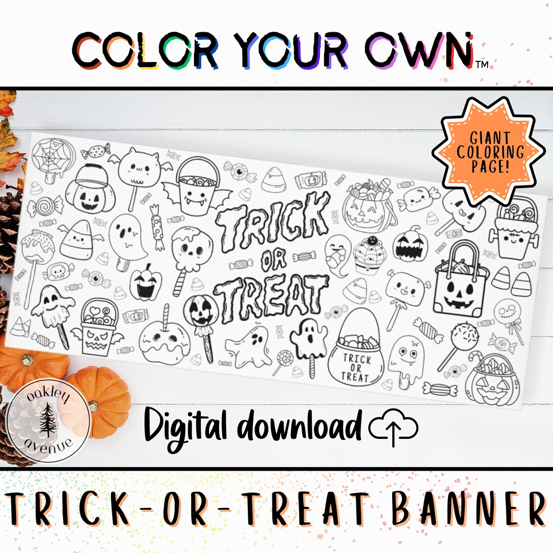 Trick-or-treat Coloring Banner Digital Download Giant Holiday Coloring ...