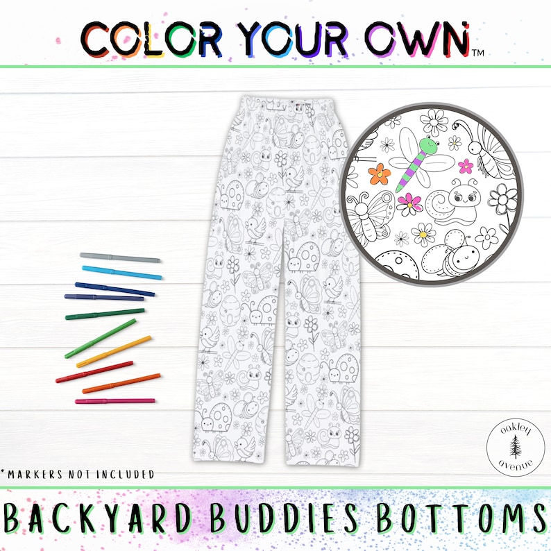 Custom Coloring Pajamas - Color Your Own Sleepwear - Backyard Bugs ...