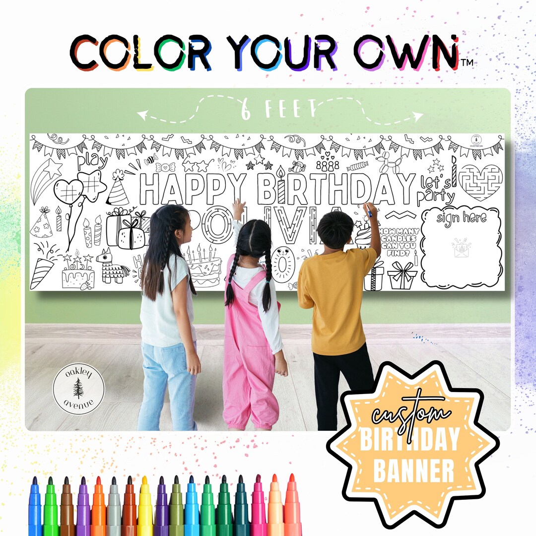 Giant Birthday Party Coloring Poster Kids Editable Template Birthday ...