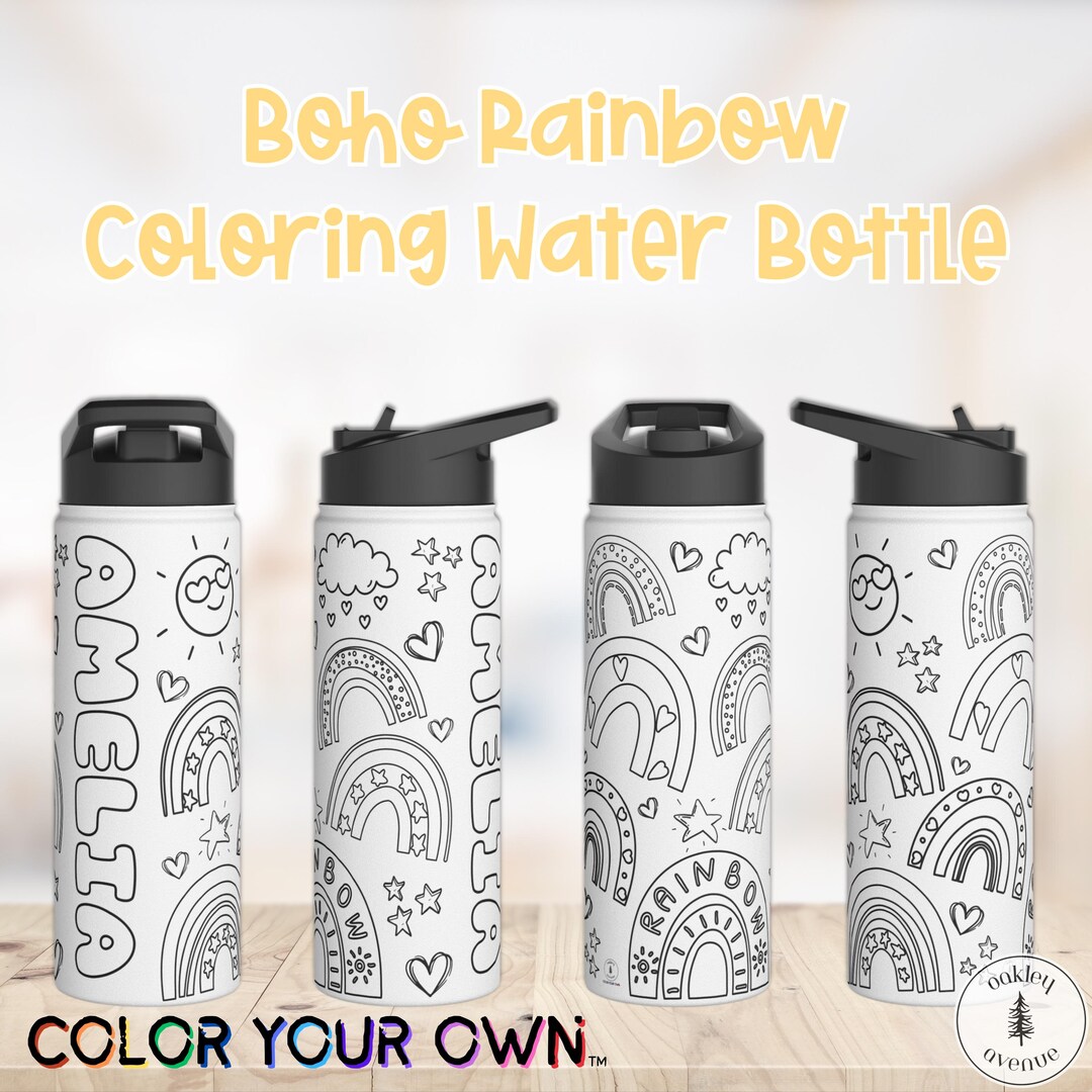 Coloring Water Bottle Boho Rainbow Color on Tumbler Personalized Cup ...