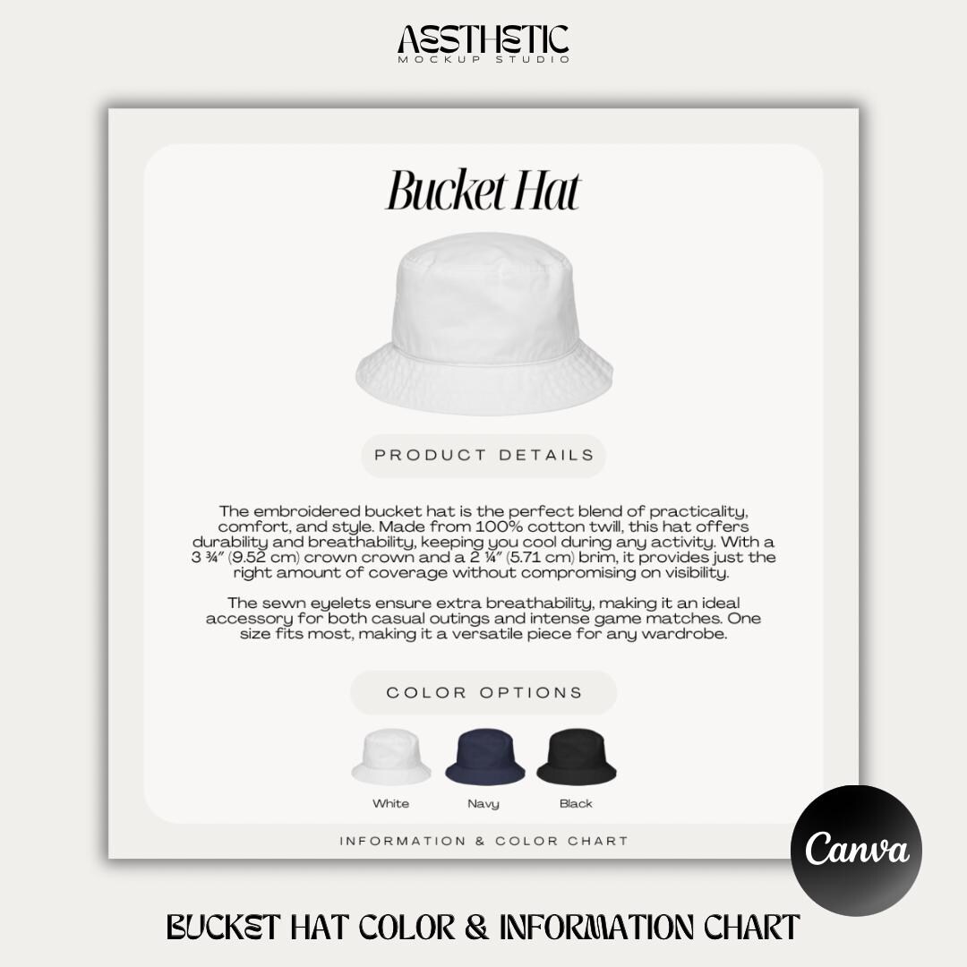 Bucket Hat Size Chart, Bucket Hat Care Card, Bucket Hat Size Guide ...