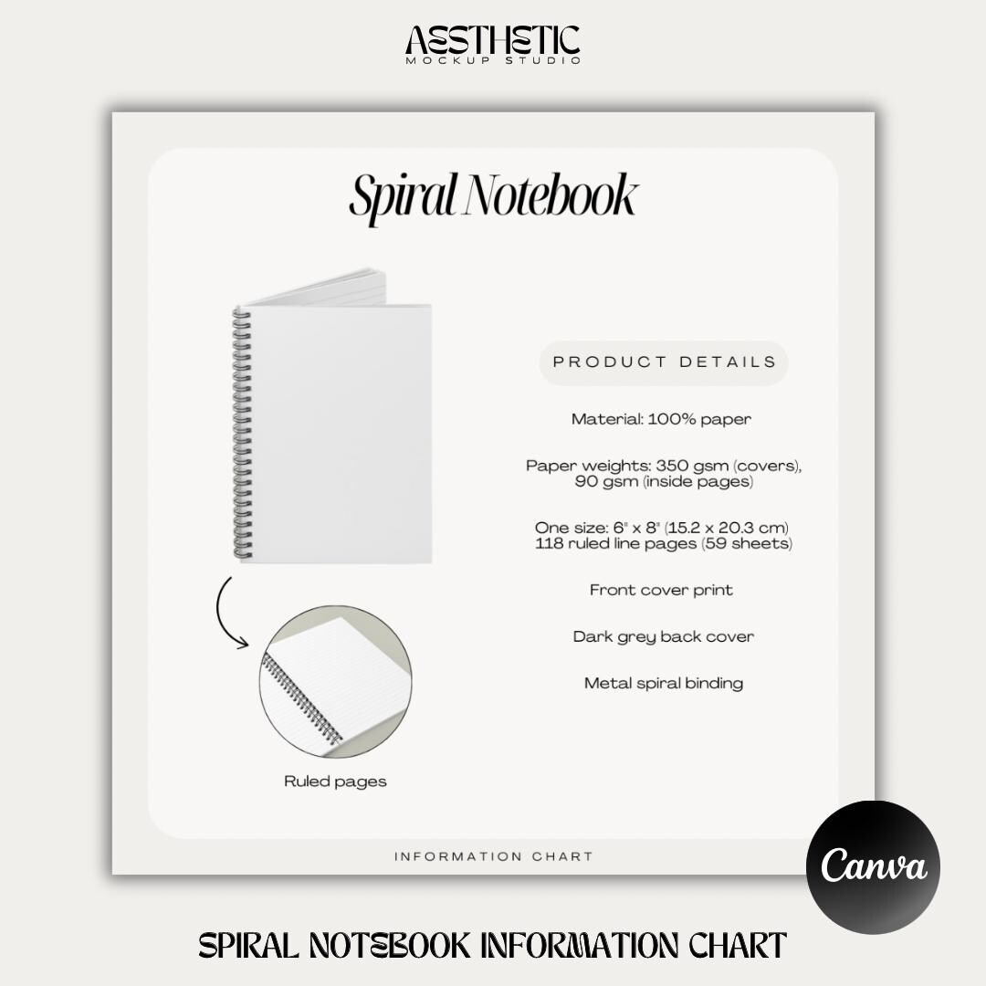 Spiral Notebook Mockup Size Chart, Printify Spiral Notebook Mockup ...