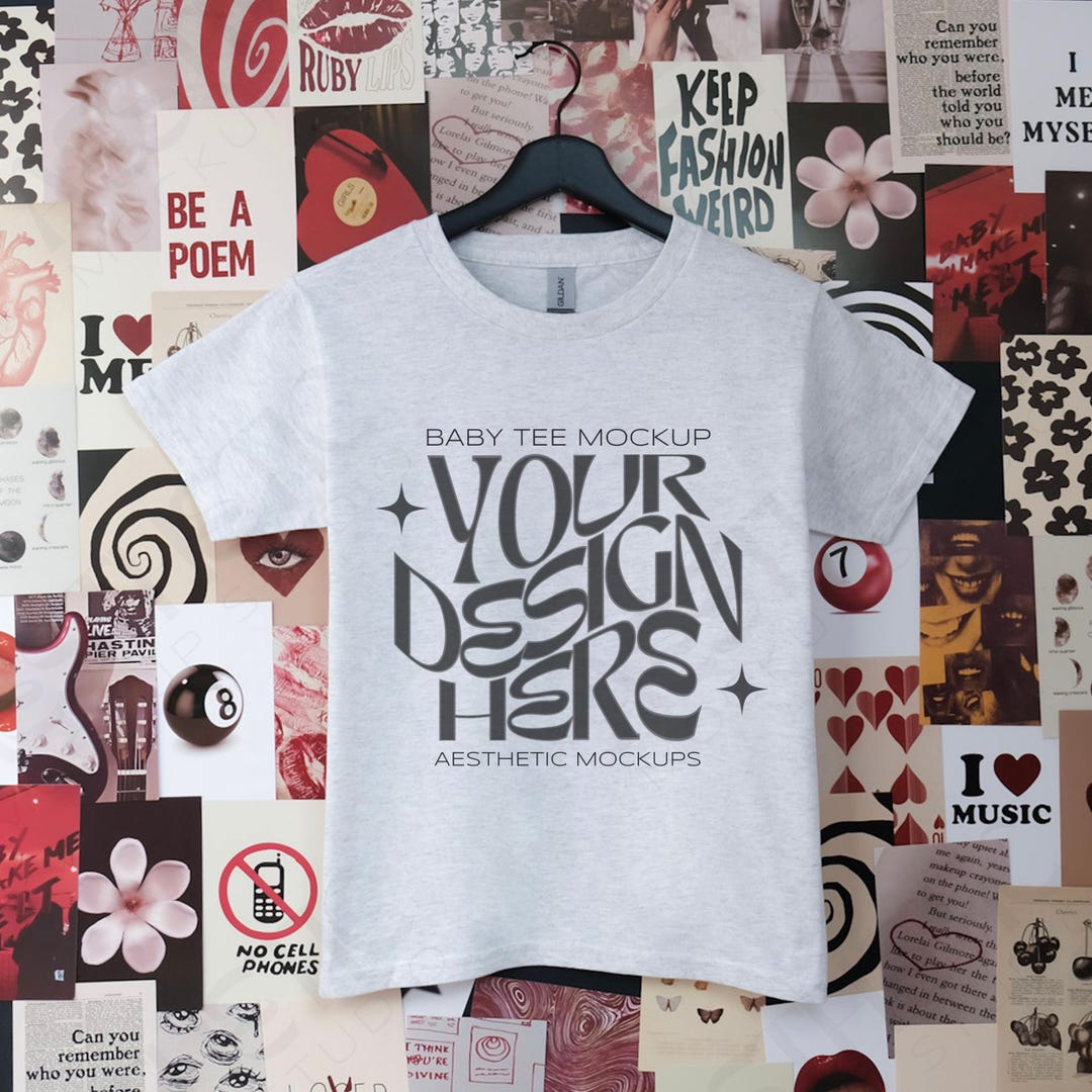 Gildan 5000b Ash Grey Baby Tee Mockup, Baby Tee Hanging Mockup, Y2K ...