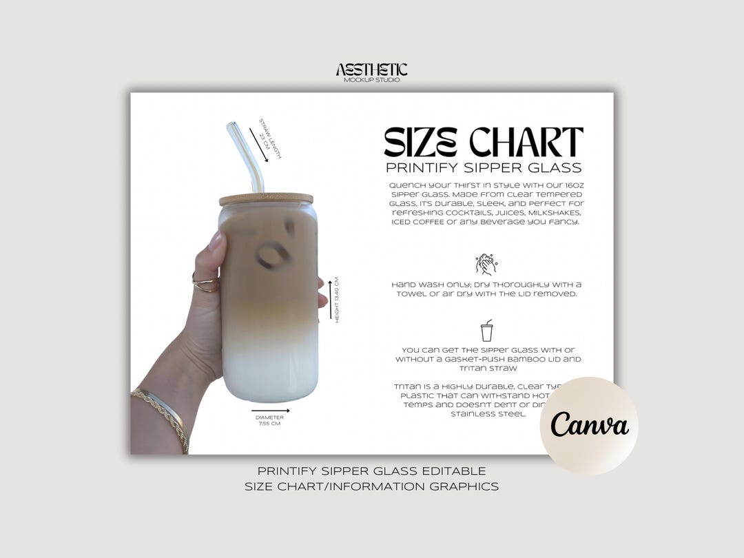 Sipper Glass Size Chart Mockup, 16oz Glass Can Mockup, Soda Can Glass ...