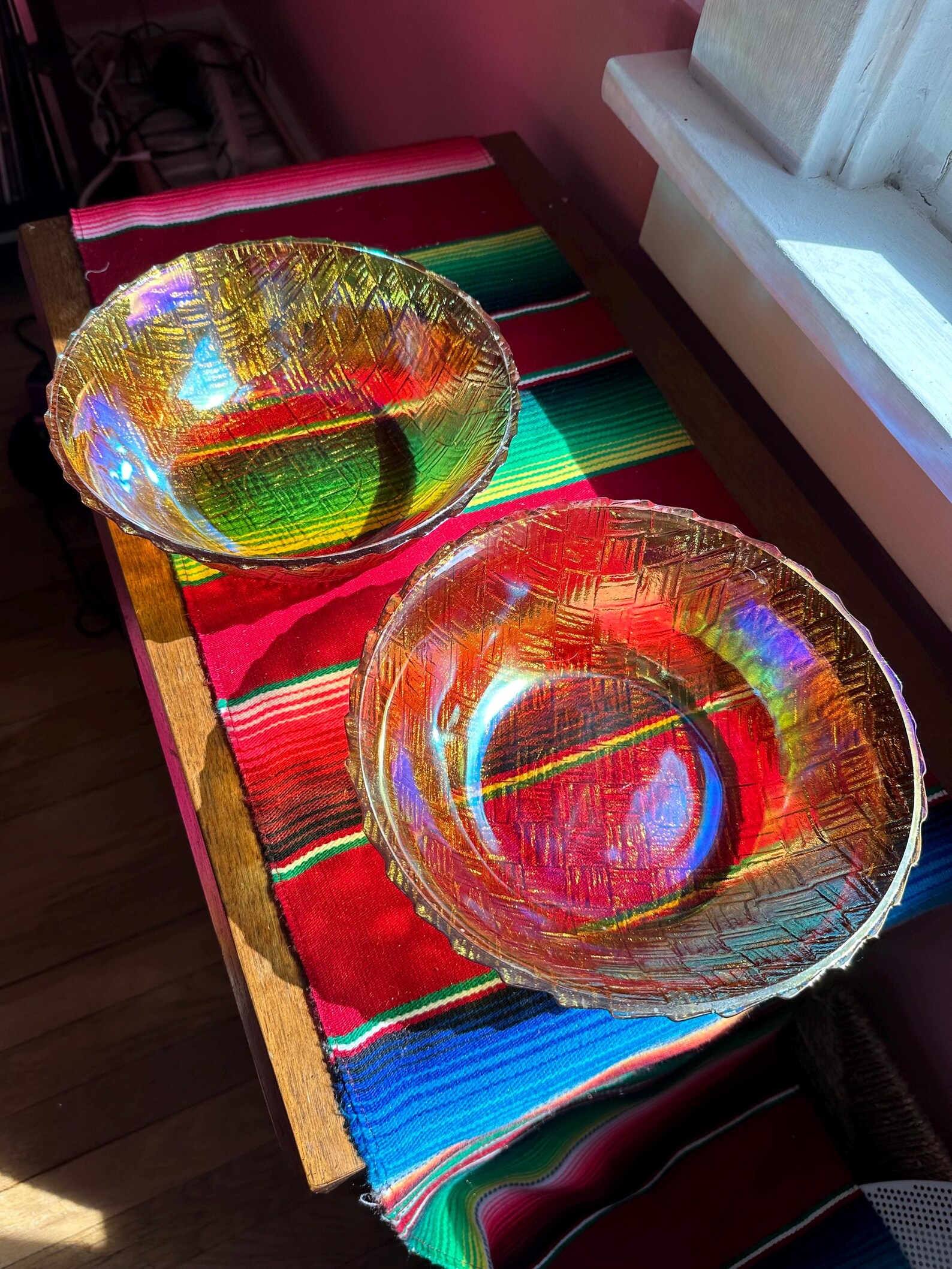 Set of 2 Indiana Glass Oil Slick Amber Carnival Glass Weavetex ...