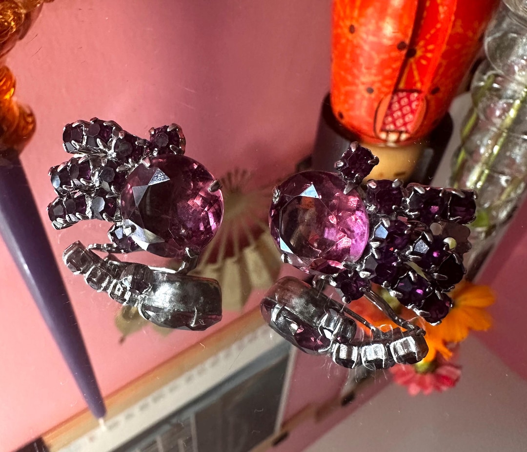 1960's Astral Amethyst Shooting Star Glass Rhinestone Cocktail Earrings ...