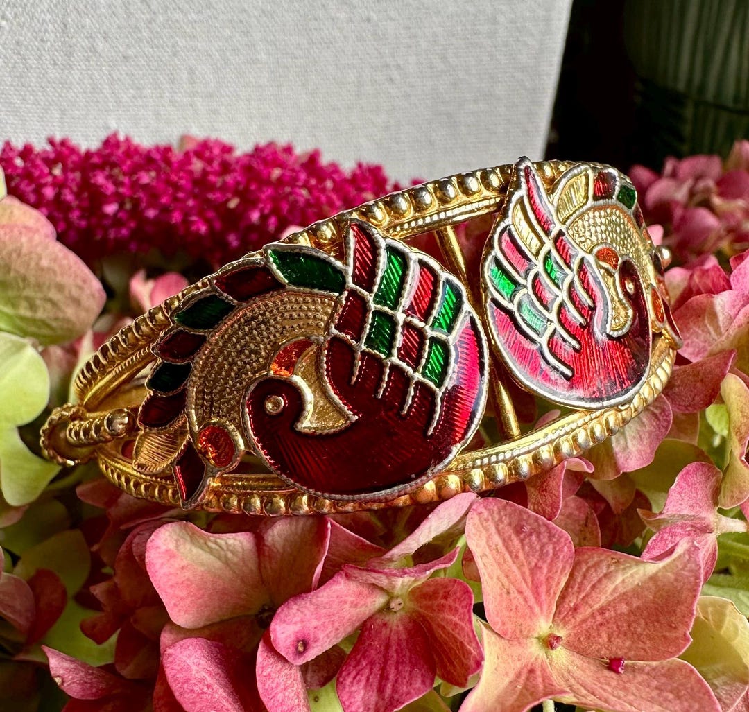 Stunning 1950's Chinese Vermillion Bird Cloisonne Gold Tone Bangle - Etsy