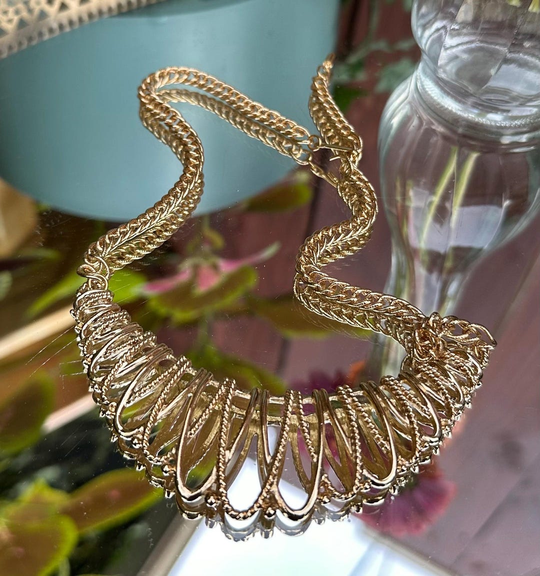 1970's Avon Gilded Chic Golden Bib Necklace - Etsy