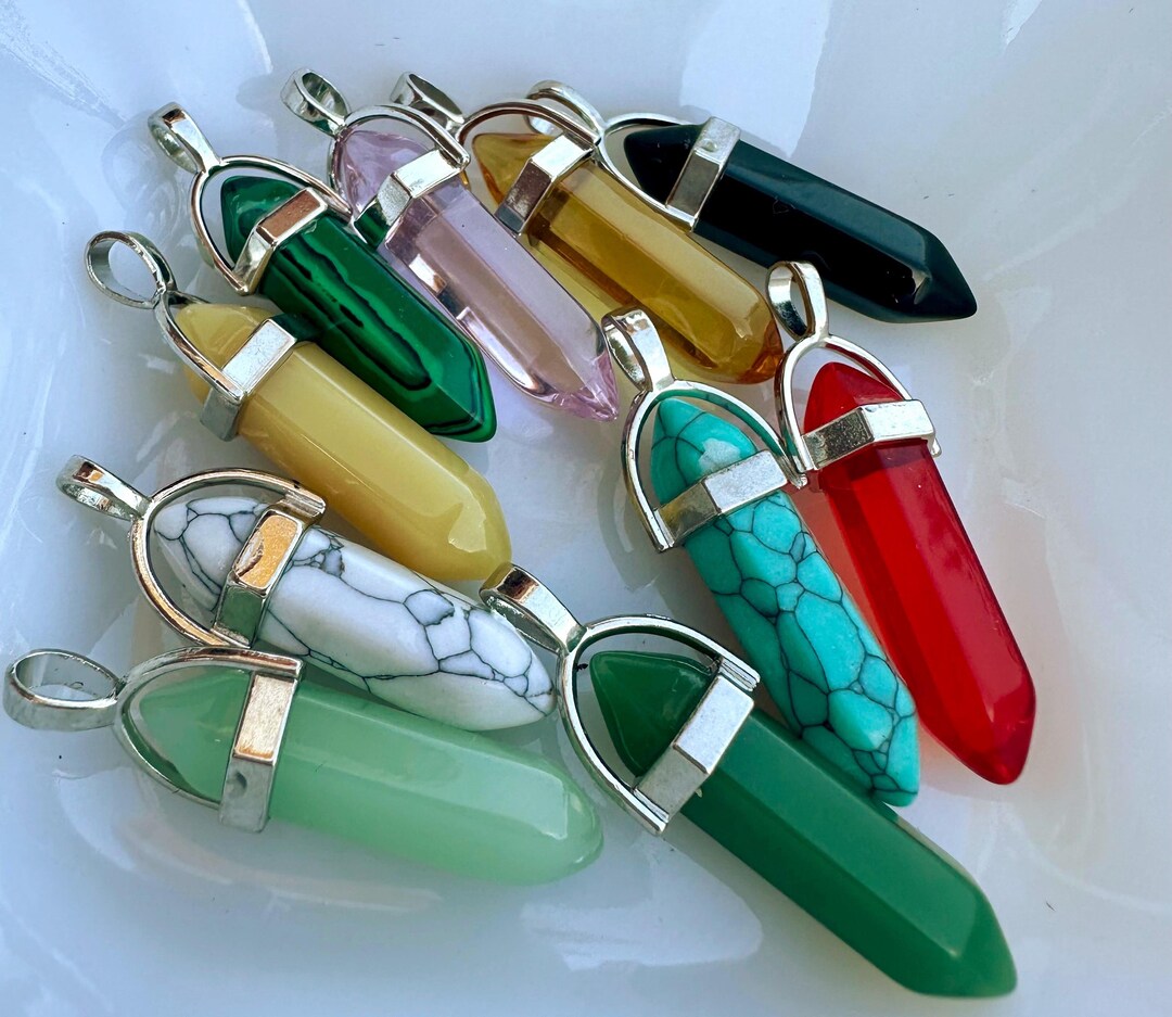 Set of 10 Colorful Assorted Glass and Mineral Pendants - Etsy