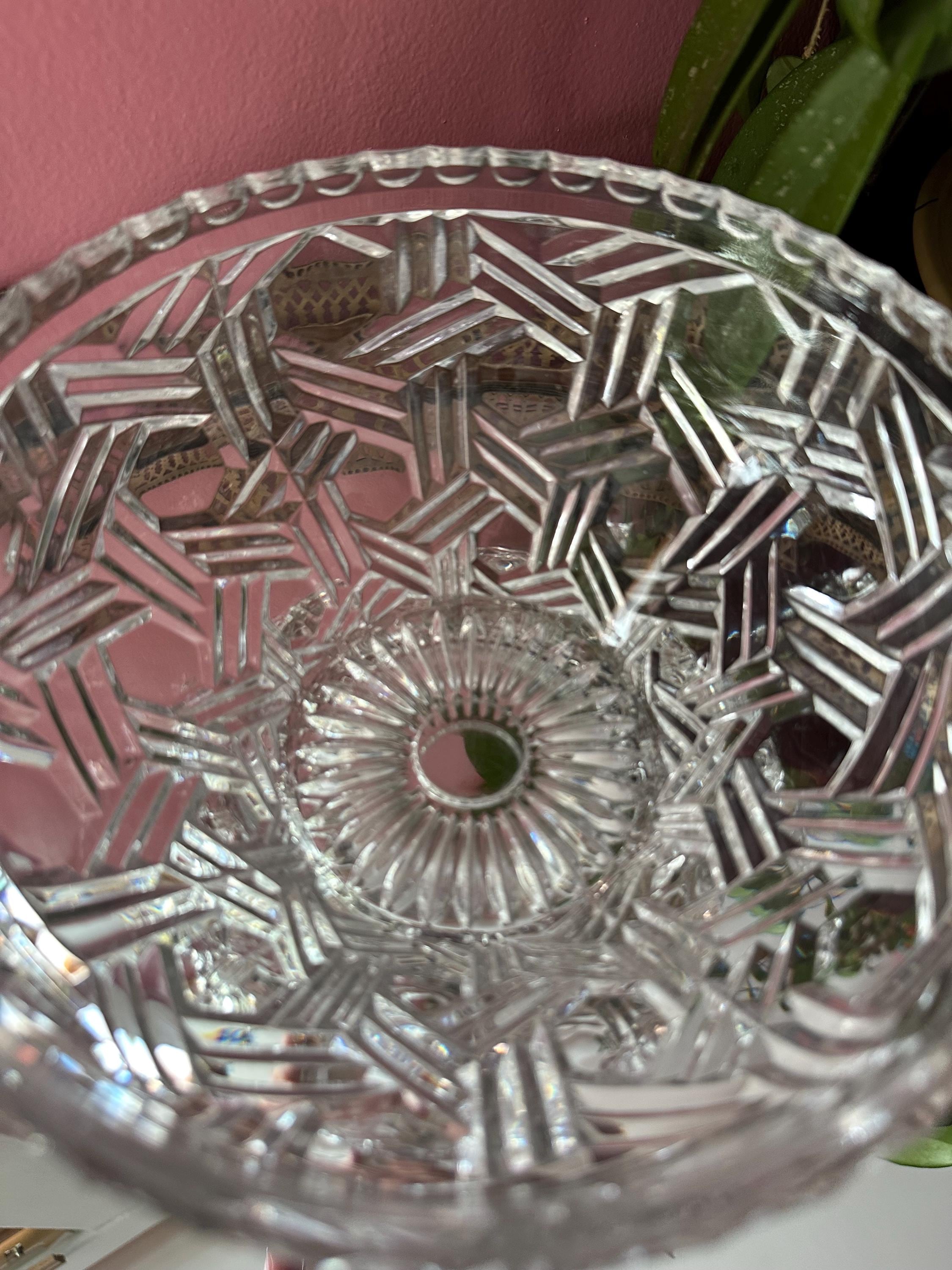 1960's MCM Op Art Cut Crystal Geometric Pattern Glass Serving Fruit ...