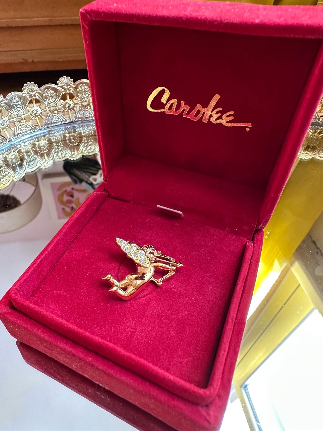 NIB Carolee Vintage 1970’s Rhinestone Cupid Pin in Original Box - Etsy