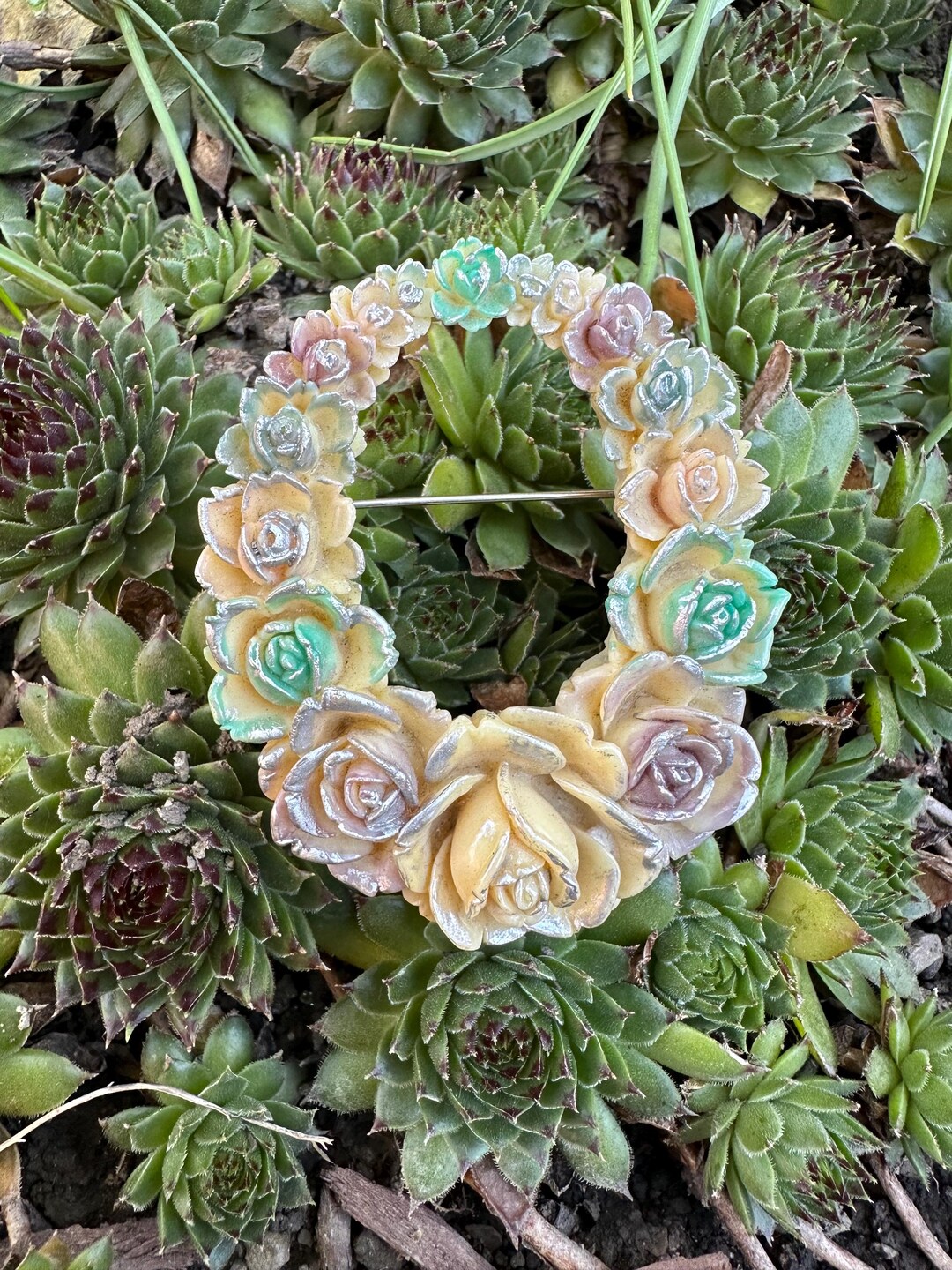 1940's Carved Celluloid Crown of Roses Vintage Wreath Brooch Pin - Etsy