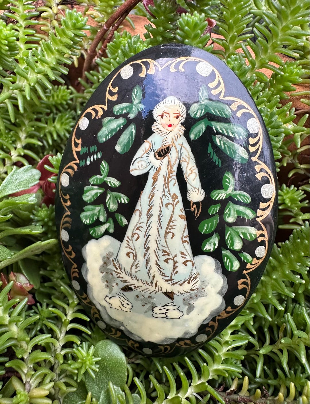 Vintage Palehk Russian Folk Snow Queen Holiday Black Lacquer Brooch - Etsy