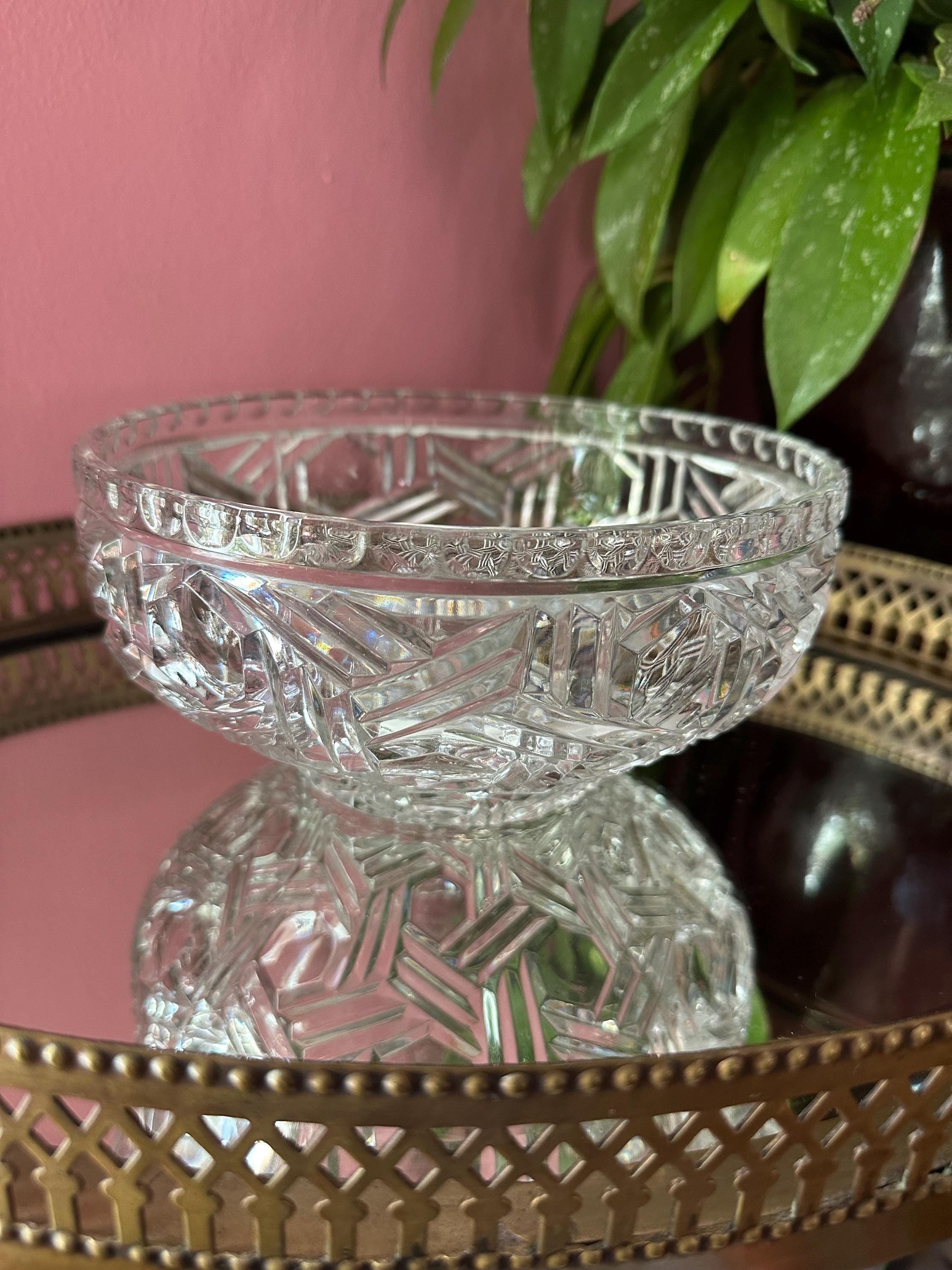 1960's MCM Op Art Cut Crystal Geometric Pattern Glass Serving Fruit ...