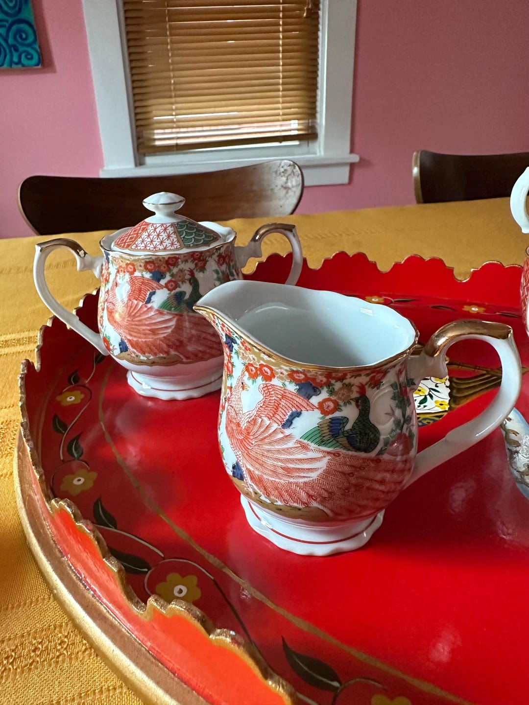 Vintage Arita Imari Japanese Peacock Gilded Sugar Bowl and Cream ...