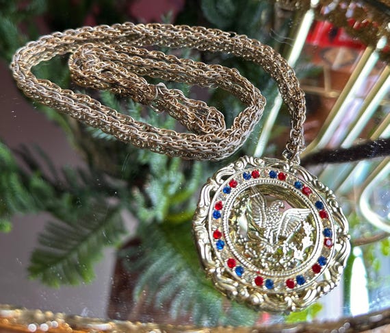 1950's Patriotic American Crest Red White Blue Gemsto… - Gem