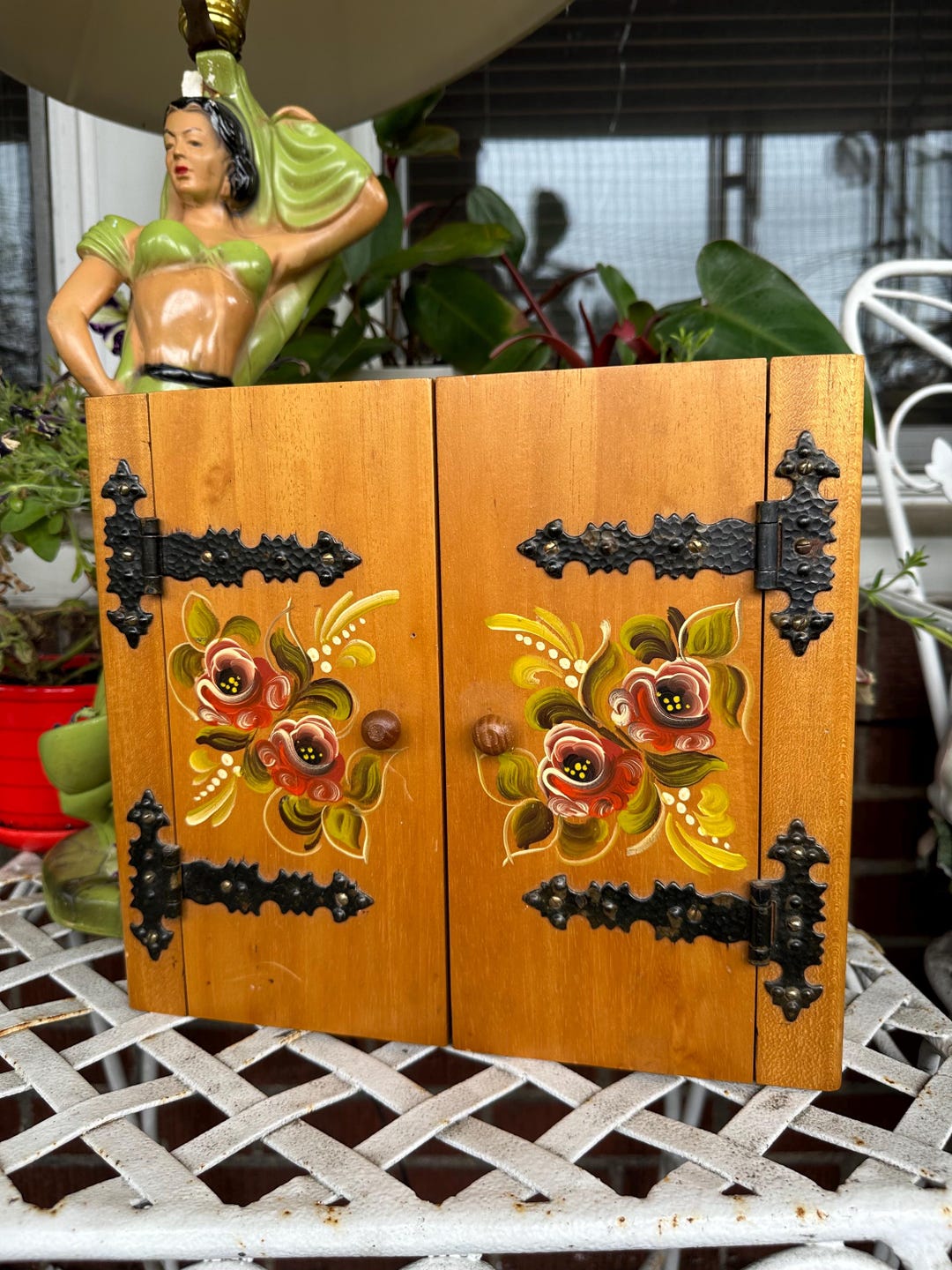 1940's Bavarian Hand Painted Floral Folk Art Wall Mounted Key Cabinet ...