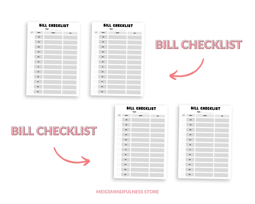 Bill Checklist Organizer, Monthly Planner, Finance Tracker, Budget ...