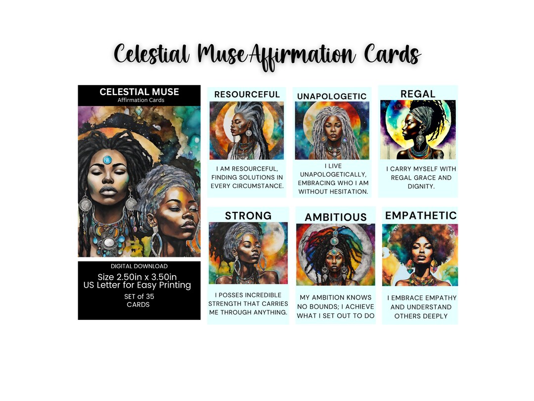 Affirmation Cards for Black Women Printable Affirmation Cards Celestial ...