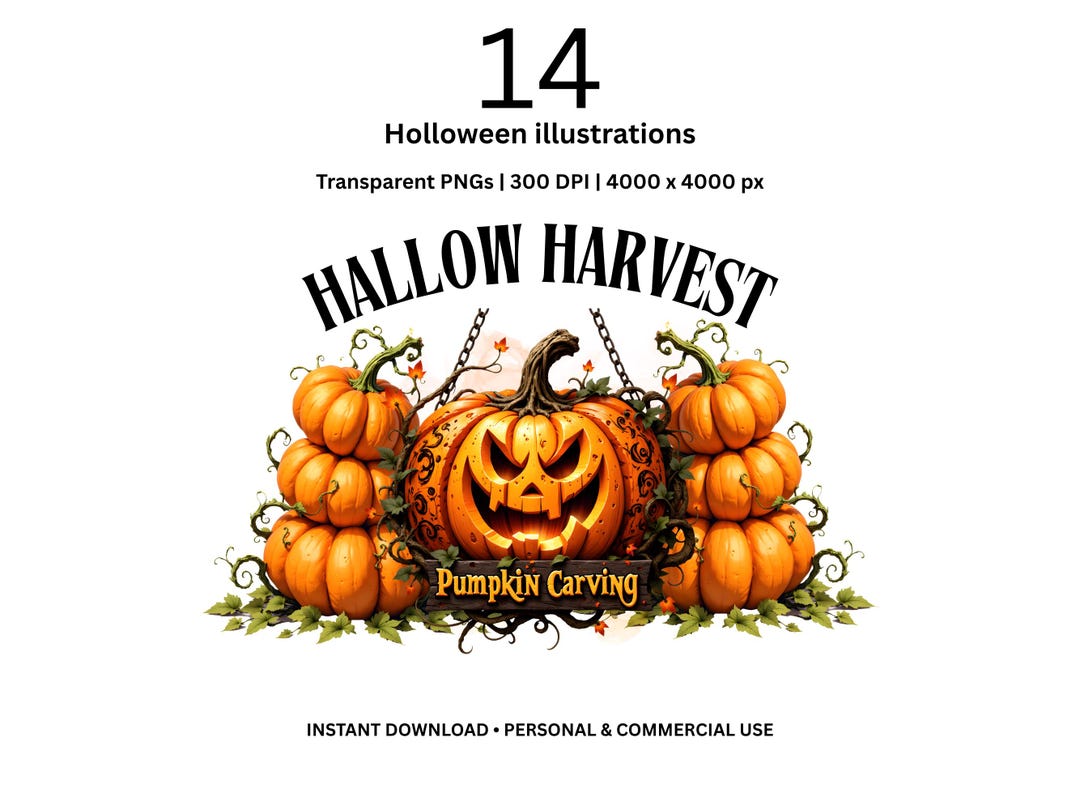 Hallow Harvest Clipart Set | 14 Magical Halloween Pngs | Instant ...