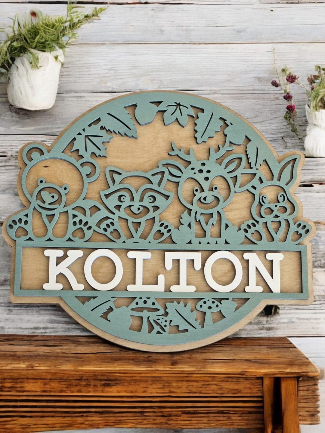 Custom Woodland Theme Name Sign, Wildlife Nursery Decor, Woodland 3D ...